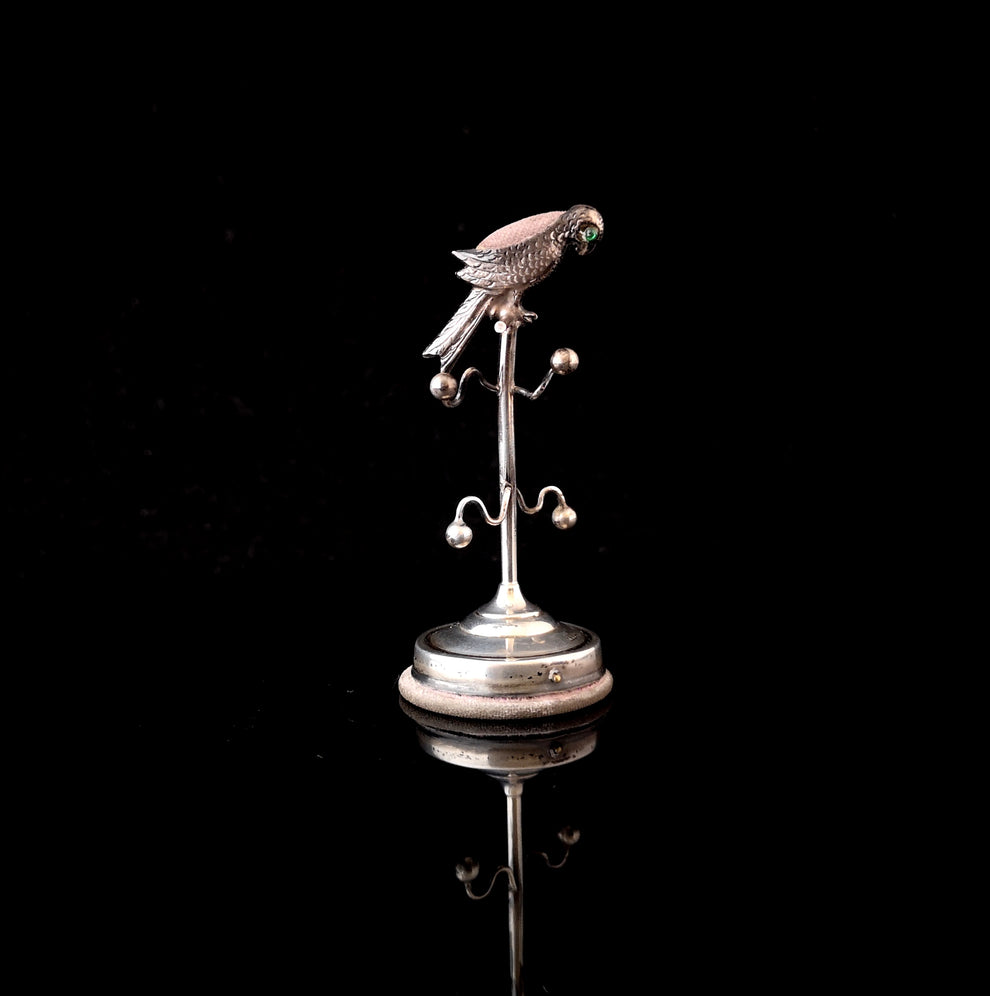 Antique silver pincushion, Parrot, Ring tree – StolenAttic