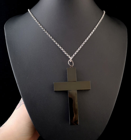 Victorian Whitby Jet cross pendant, necklace – StolenAttic