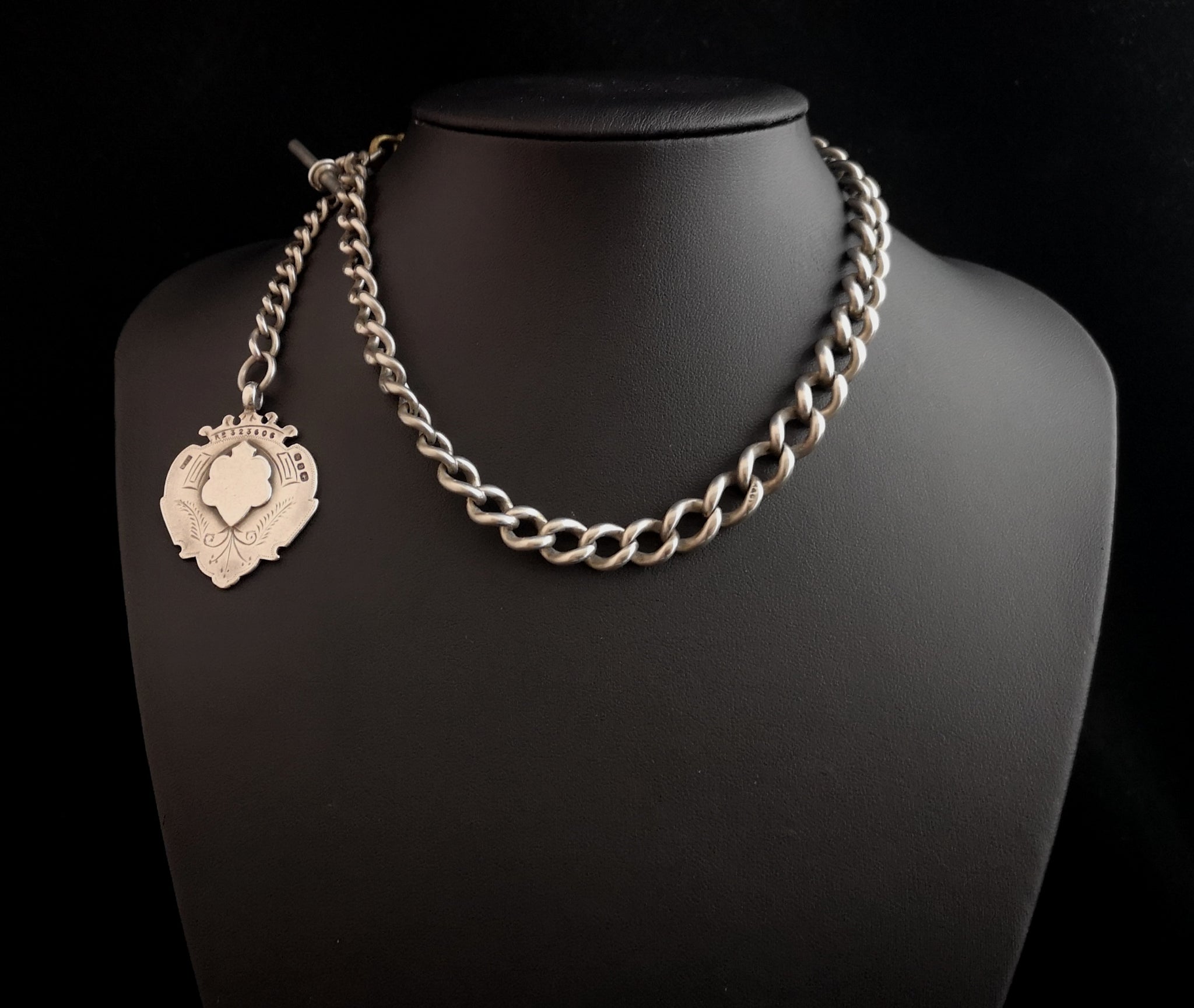 Antique Victorian silver Albert chain, watch chain, fob – StolenAttic