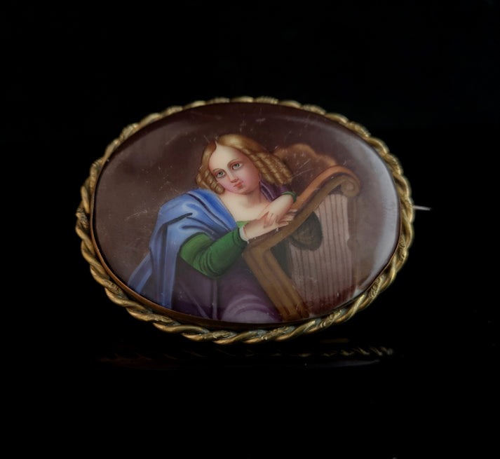 Antique porcelain portrait brooch, 19th century – StolenAttic