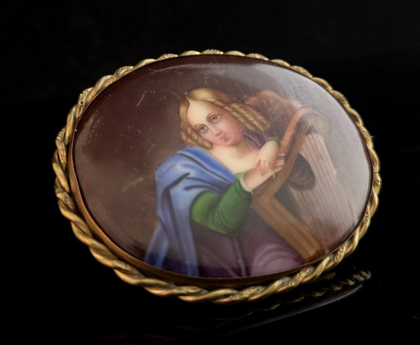 Antique porcelain portrait brooch, 19th century – StolenAttic