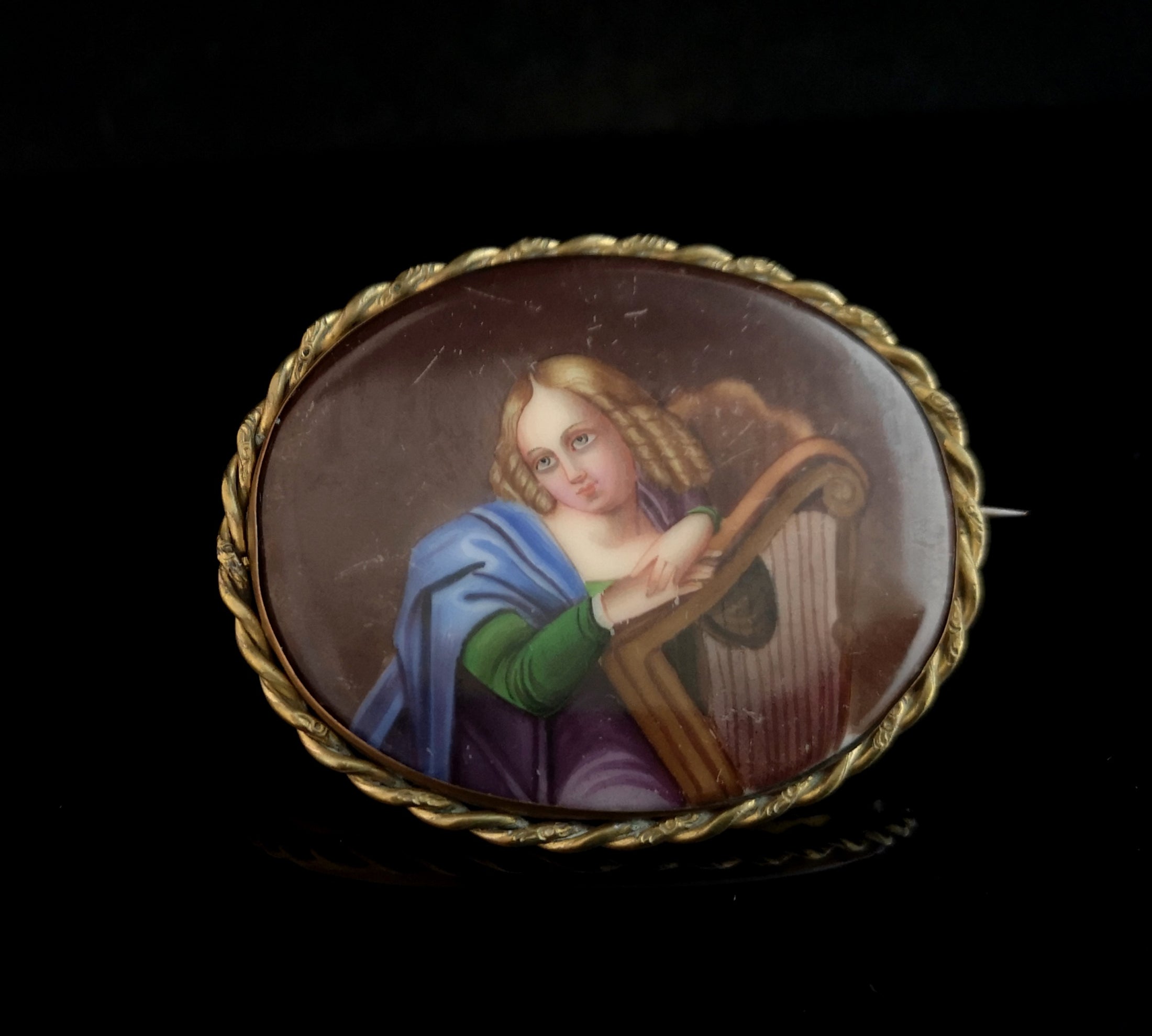 Antique porcelain portrait brooch, 19th century – StolenAttic
