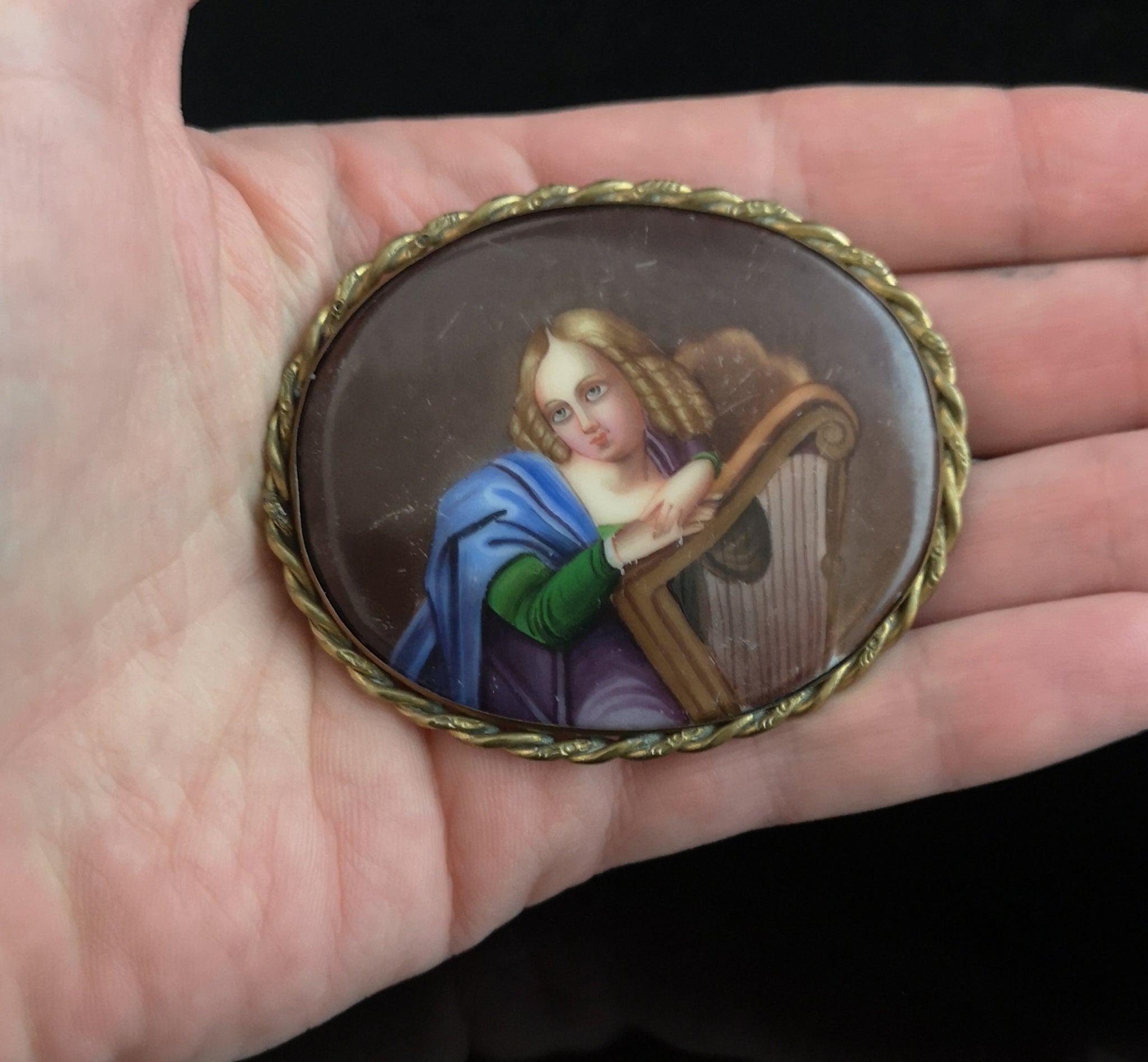 Antique porcelain portrait brooch, 19th century – StolenAttic