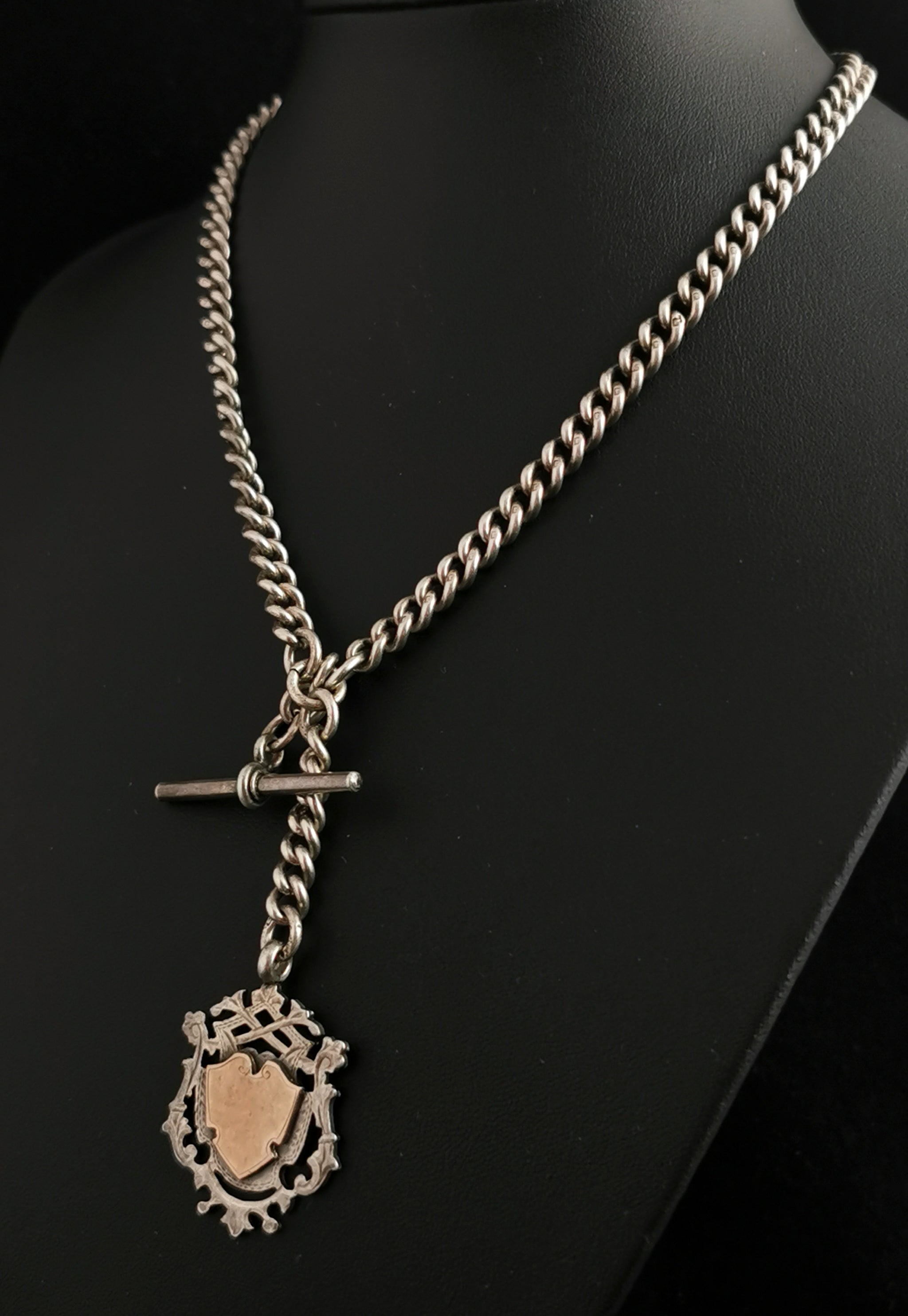 Antique Victorian silver Double Albert chain, watch chain, fob ...