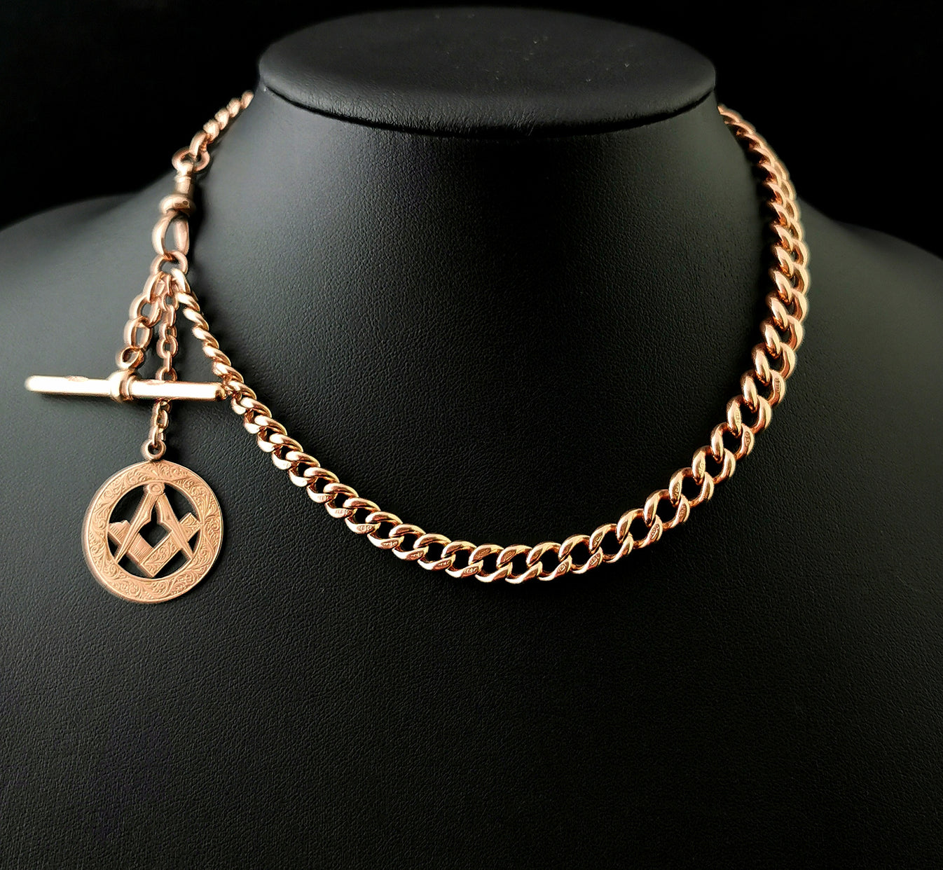 Antique 9ct Rose gold Albert chain, watch chain, Masonic fob – StolenAttic