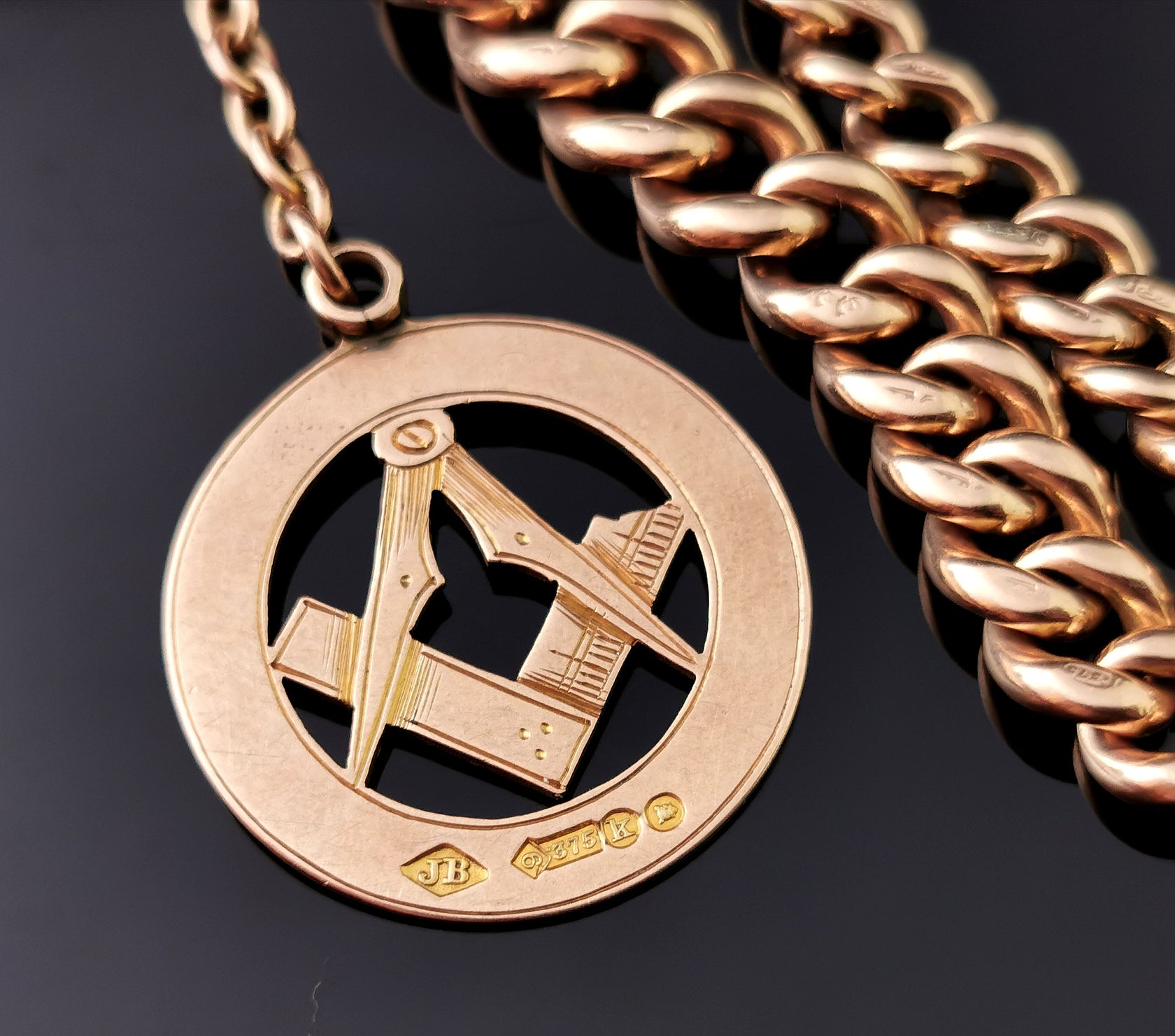 Antique 9ct Rose gold Albert chain, watch chain, Masonic fob – StolenAttic